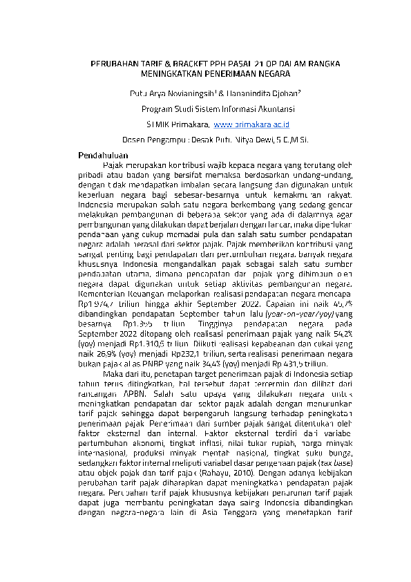 (PDF) PERUBAHAN TARIF & BRACKET PPH PASAL 21 OP DALAM RANGKA ...