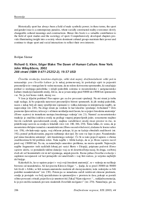 (PDF) Richard g. Klein, Edgar Blake: The dawn of human culture. New ...