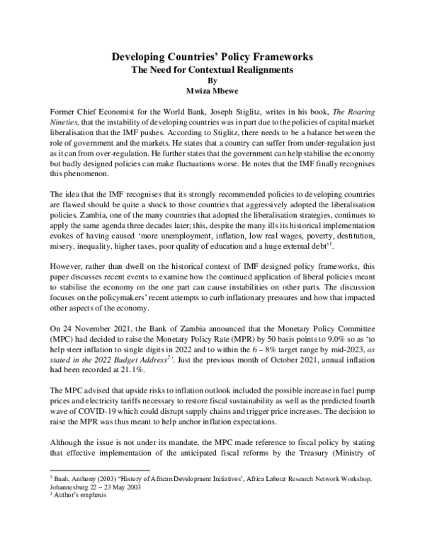 (PDF) Developing Countries' Policy Frameworks The Need for Contextual ...