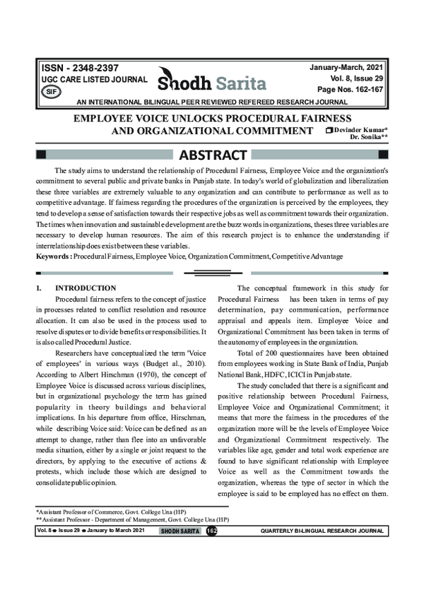 (PDF) EMPLOYEE VOICE UNLOCKS PROCEDURAL FAIRNESS AND ORGANIZATIONAL ...