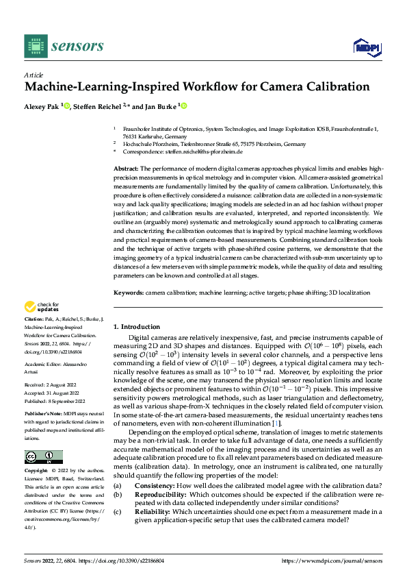(PDF) Machine-Learning-Inspired Workflow for Camera Calibration