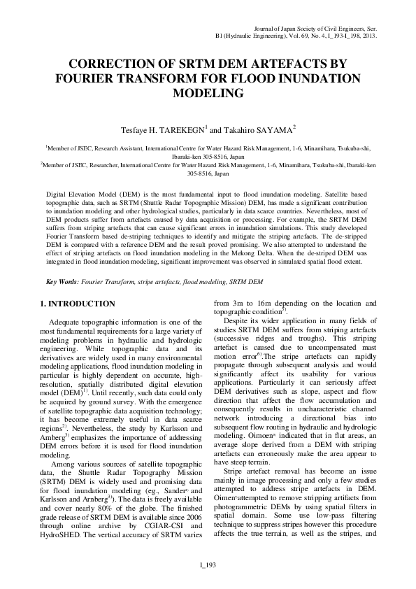(PDF) Correction of SRTM Dem Artefacts by Fourier Transform for Flood Inundation Modeling
