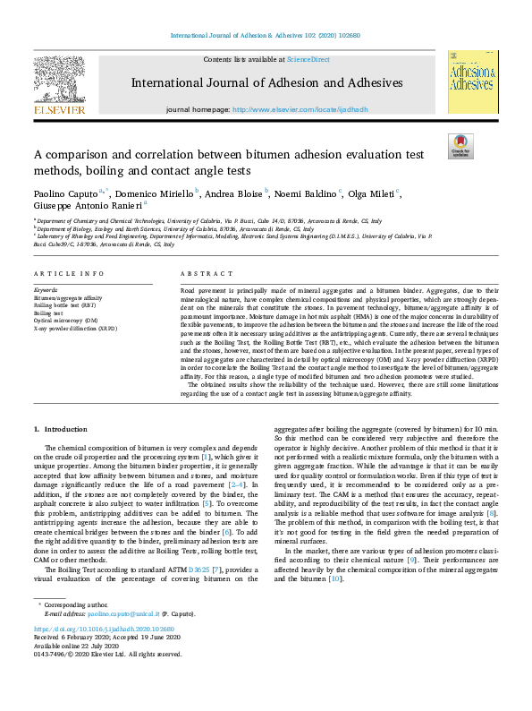 (PDF) A comparison and correlation between bitumen adhesion evaluation ...