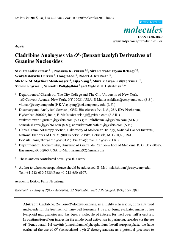 (PDF) Cladribine Analogues via O6-(Benzotriazolyl) Derivatives of ...