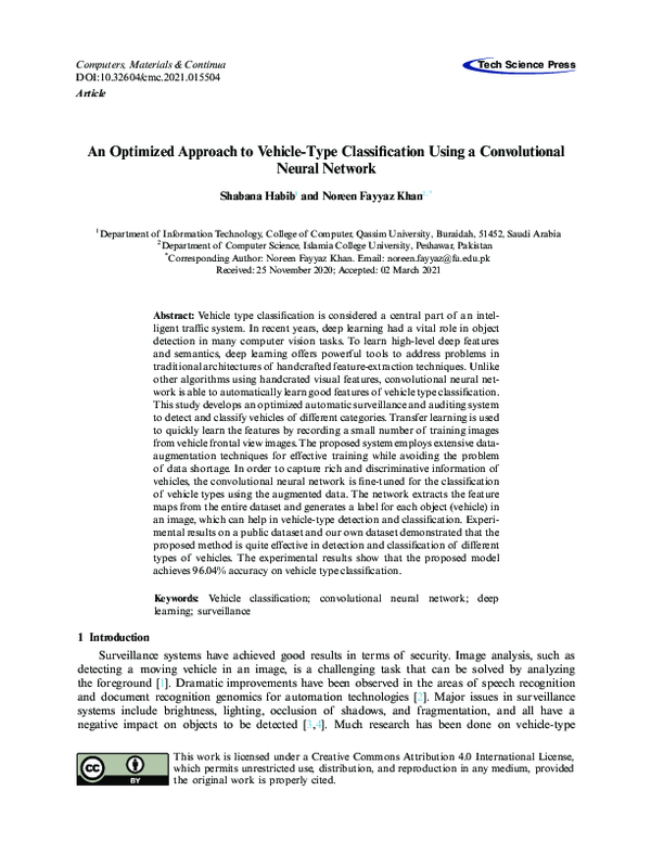 Pdf An Optimized Approach To Vehicle Type Classification Using A Convolutional Neural Network
