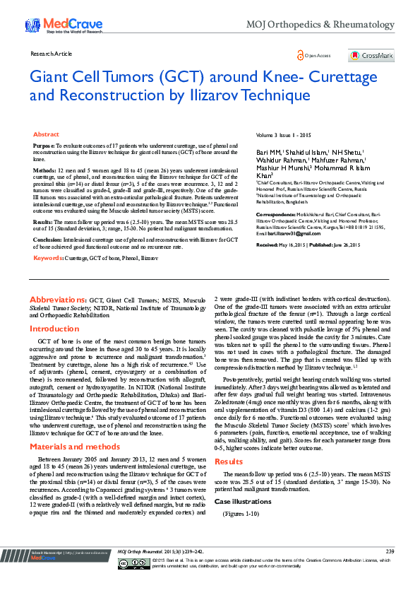 (PDF) Giant Cell Tumors (GCT) Around Knee- Curettage and Reconstruction ...
