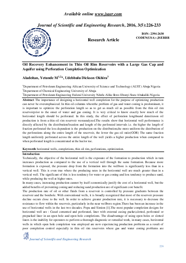 (PDF) Oil Recovery Enhancement in Thin Oil Rim Reservoirs with a Large ...