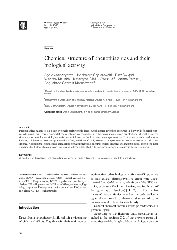 (PDF) Chemical structure of phenothiazines and their biological activity