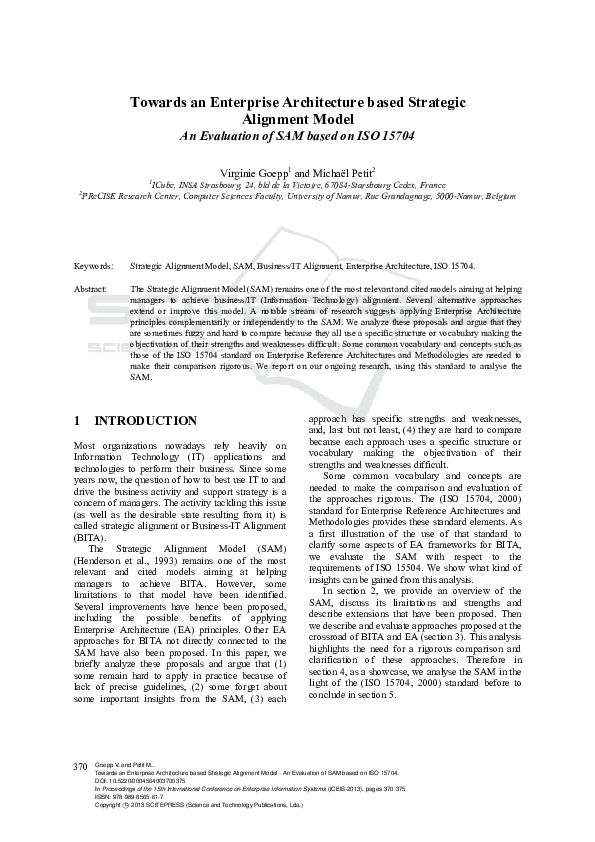 (PDF) Towards an Enterprise Architecture based Strategic Alignment Model - An Evaluation of SAM ...