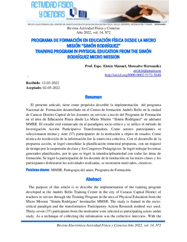 (PDF) PROGRAMA DE FORMACIÓN EN EDUCACIÓN FÍSICA DESDE LA MICRO MISIÓN ...