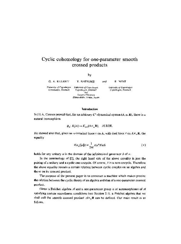 (PDF) Cyclic cohomology for one-parameter smooth crossed products