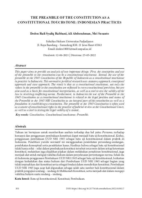 (PDF) The Preamble Of The Constitution As A Constitutional Touchstone ...