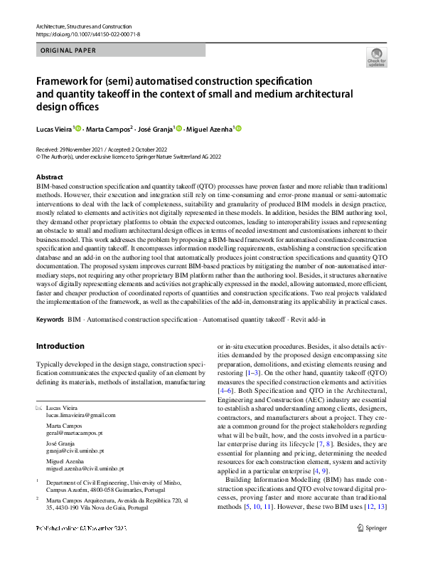 (PDF) Framework for (semi) automatised construction specification and quantity takeoff in the ...