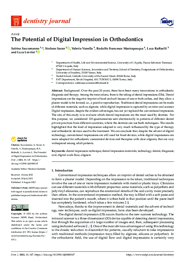(PDF) The Potential of Digital Impression in Orthodontics