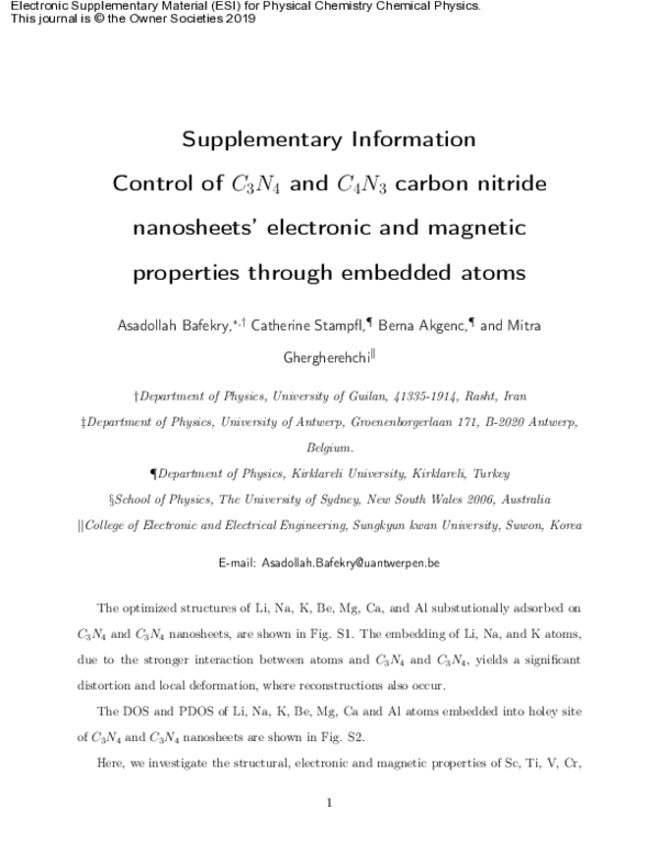(PDF) Control of C3N4 and C4N3 carbon nitride nanosheets’ electronic and magnetic properties ...