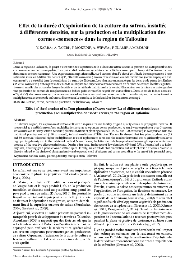 (PDF) Effet de la durée d’exploitation de la culture du safran ...