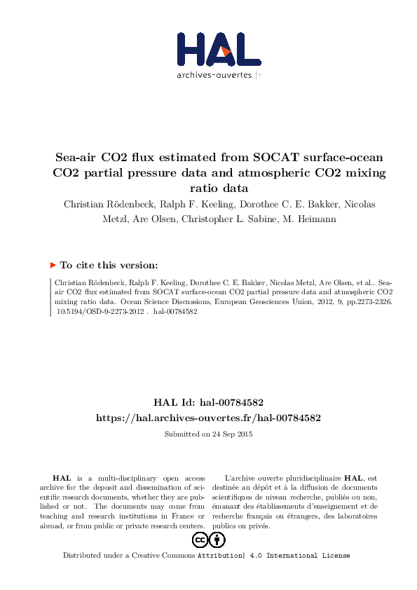 (PDF) Sea-air CO 2 flux estimated from SOCAT surface-ocean CO 2 partial ...