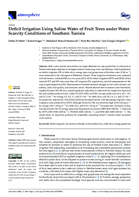 (PDF) Deficit Irrigation Using Saline Water of Fruit Trees under Water Scarcity Conditions of ...