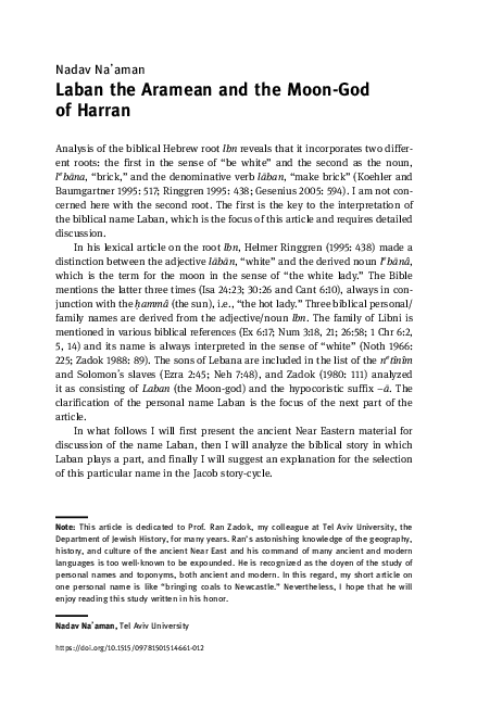 (PDF) Laban the Aramean and the Moon-God of Harran