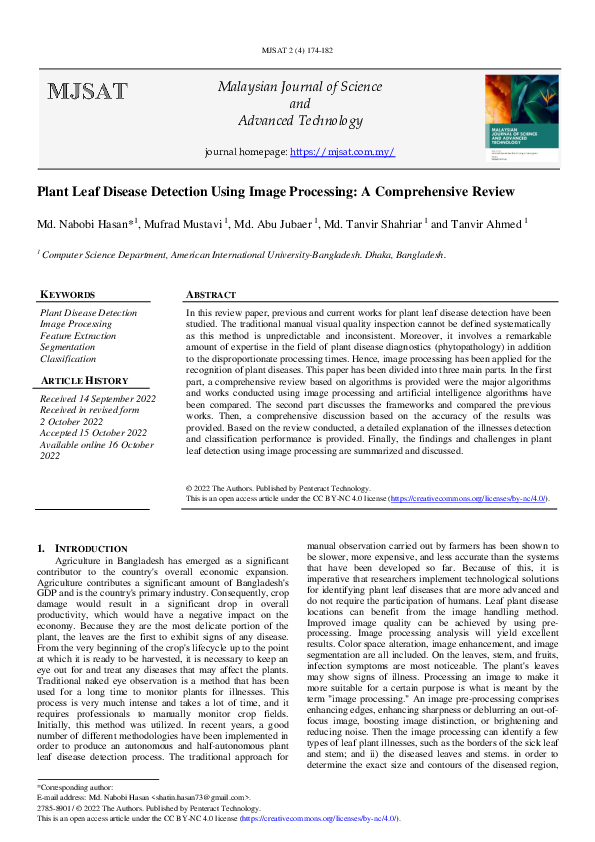 Pdf Plant Leaf Disease Detection Using Image Processing A Comprehensive Review