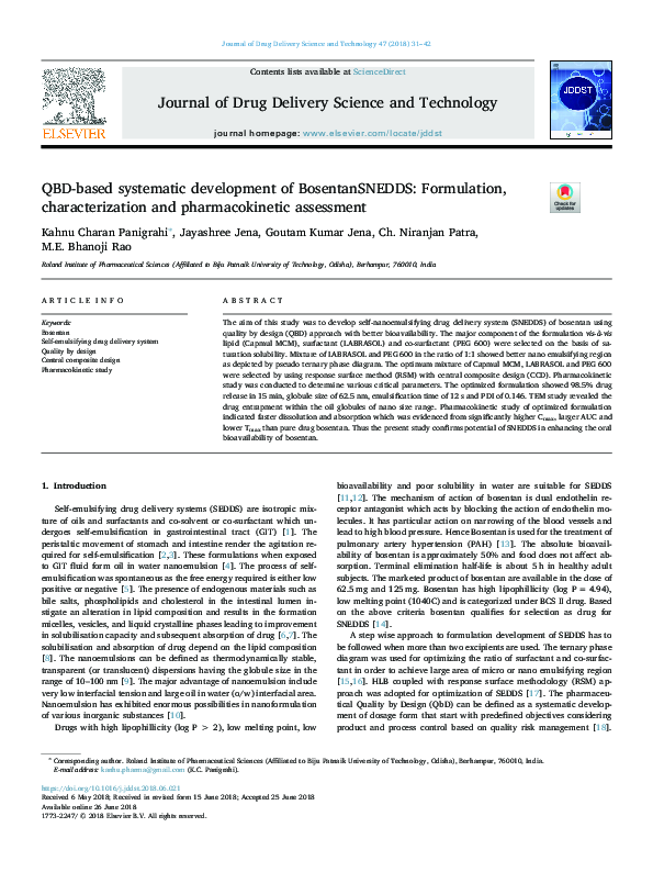 (PDF) QBD-based systematic development of Bosentan SNEDDS: Formulation ... (PDF) QBD-based systematic development of Bosentan SNEDDS: Formulation ...