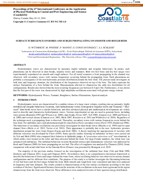(PDF) Surface Turbulence on Bores and Surges propagating on Smooth and Rough Beds
