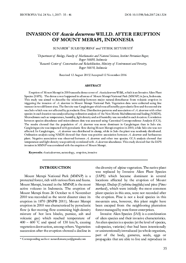 (PDF) INVASION OF Acacia decurrens WILLD. AFTER ERUPTION OF MOUNT ...