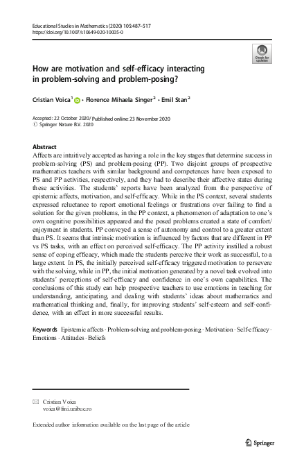 (PDF) How are motivation and self-efficacy interacting in problem ...