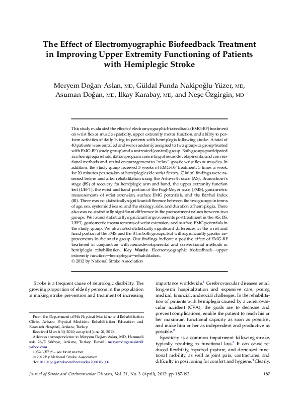 (PDF) The Effect of Electromyographic Biofeedback Treatment in ...