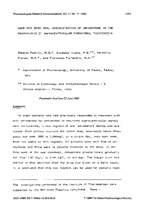 (PDF) Once per week oral administration of amiodarone in the ...
