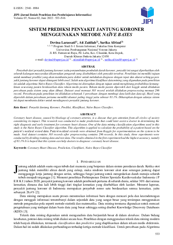 (PDF) Sistem Prediksi Penyakit Jantung Koroner Menggunakan Metode Naive ...