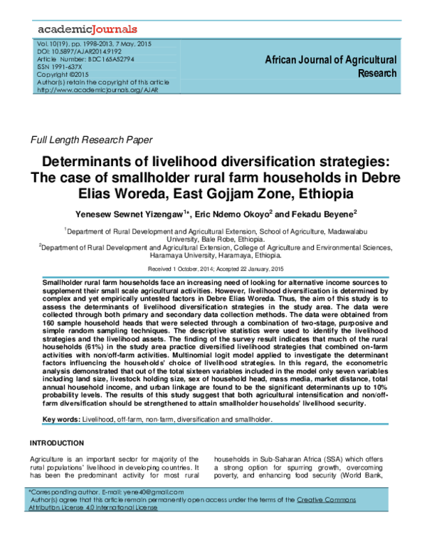 (PDF) Determinants of livelihood diversification strategies: The case ...