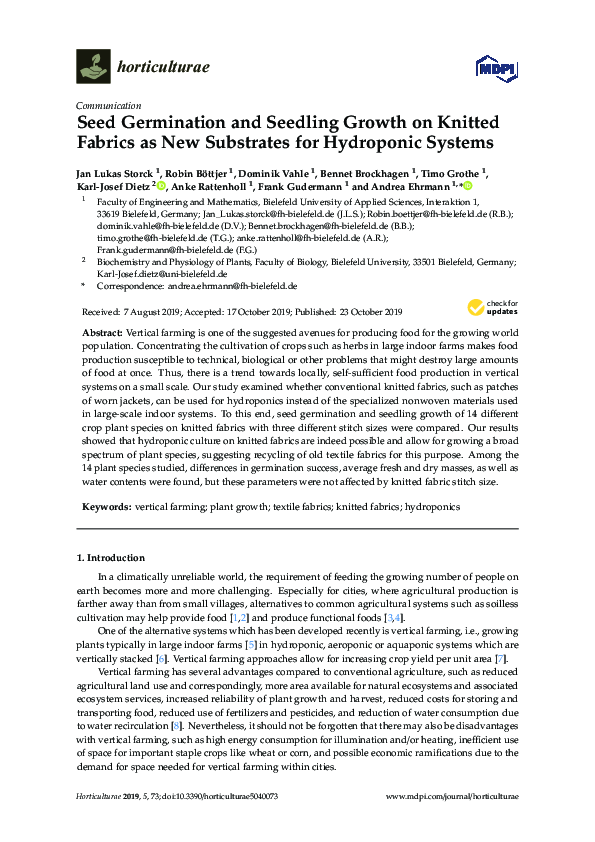 (PDF) Seed Germination and Seedling Growth on Knitted Fabrics as New ...