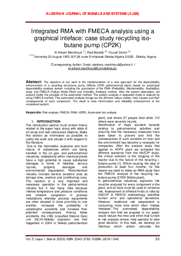(PDF) Integrated RMA with FMECA analysis using a graphical inteface: case study recycling iso ...