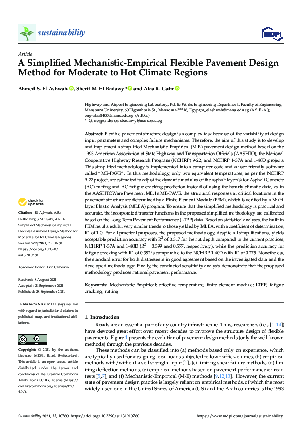 (PDF) A Simplified Mechanistic-Empirical Flexible Pavement Design Method for Moderate to Hot ...
