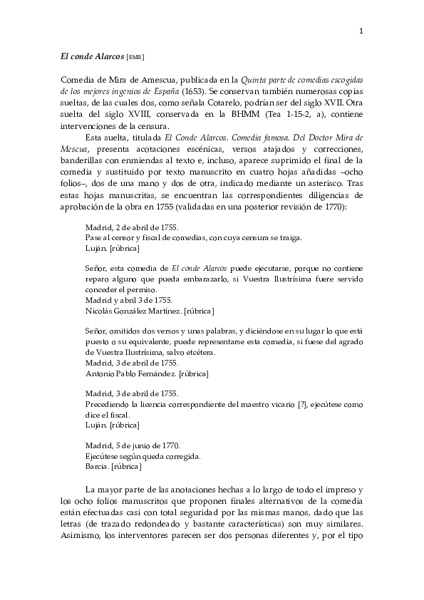 (PDF) Ficha CLEMIT de "El conde Alarcos", de Mira de Amescua