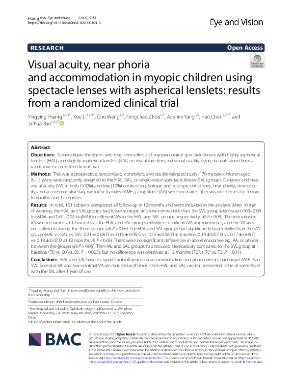 (PDF) Visual acuity, near phoria and accommodation in myopic children ...