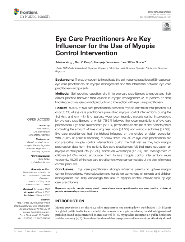 (PDF) Eye Care Practitioners Are Key Influencer for the Use of Myopia ...