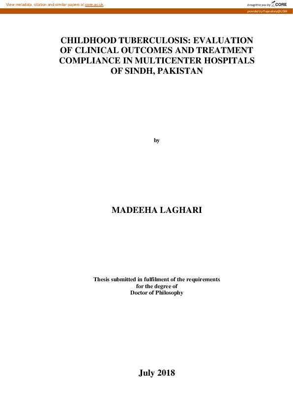 (PDF) Childhood Tuberculosis: Evaluation Of Clinical Outcomes And ...