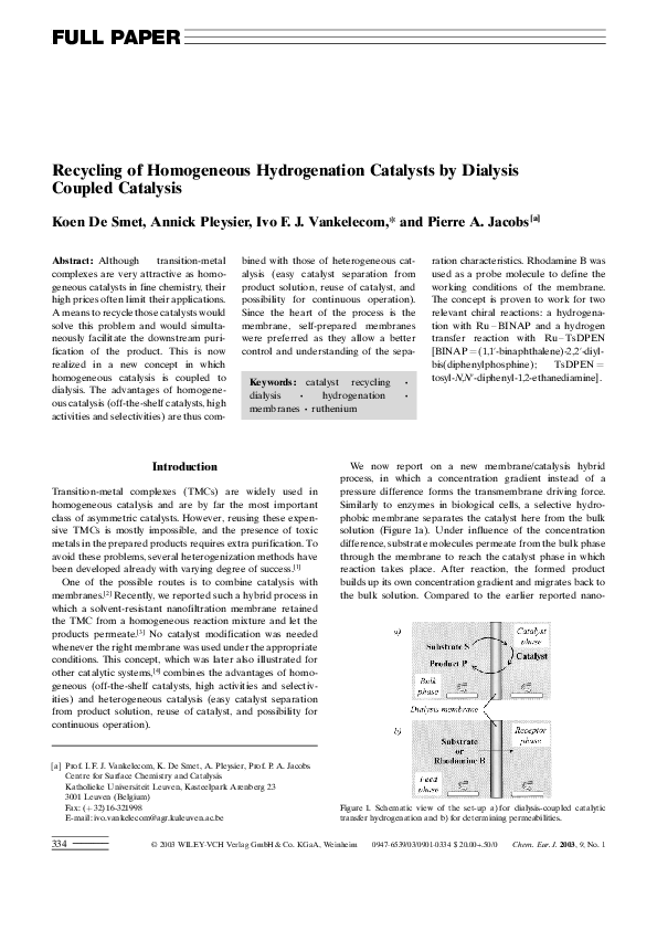 (PDF) Recycling of Homogeneous Hydrogenation Catalysts by Dialysis ...