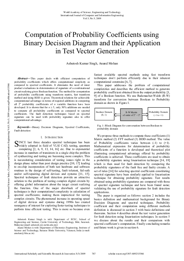 (PDF) Computation Of Probability Coefficients Using Binary Decision Diagram And Their ...