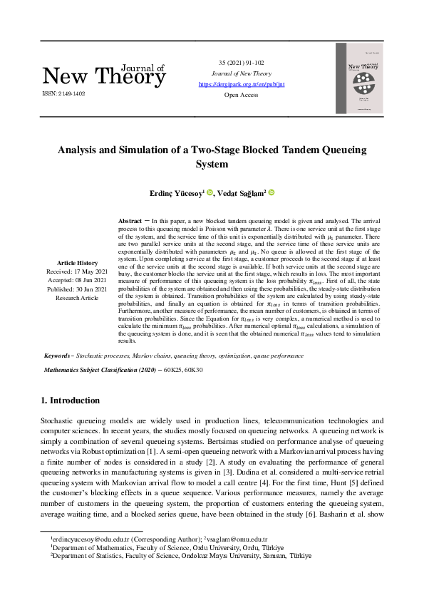 Pdf Analysis And Simulation Of A Two Stage Blocked Tandem Queueing System