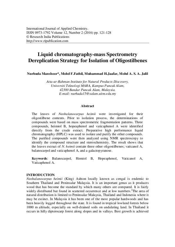 (PDF) Liquid chromatography-mass spectrometry dereplication strategy ...