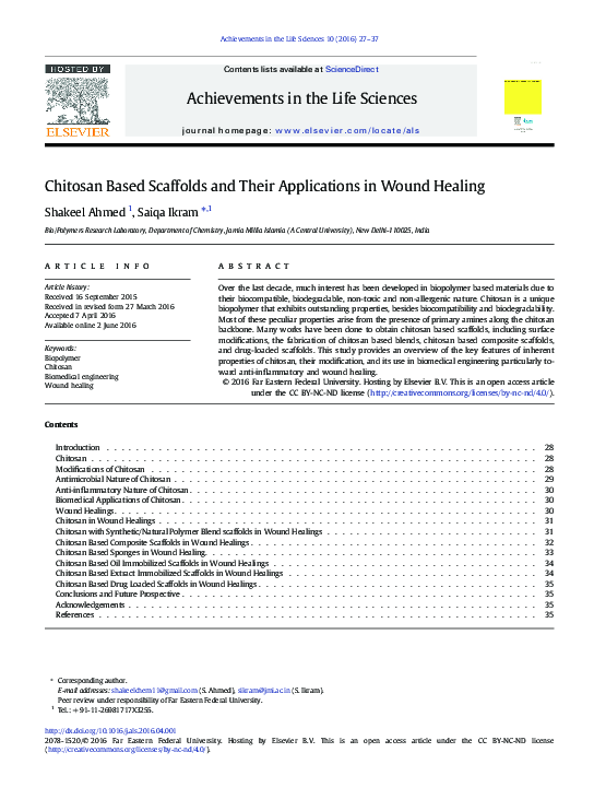 (PDF) Chitosan Based Scaffolds and Their Applications in Wound Healing