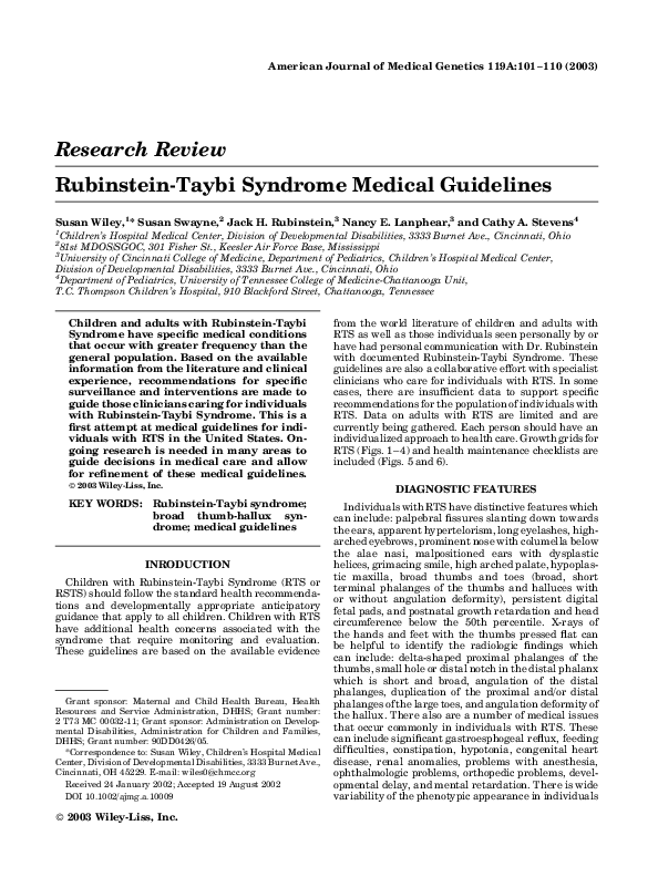 (PDF) Rubinstein-Taybi syndrome medical guidelines