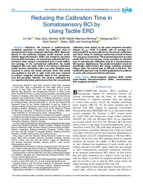 (PDF) Reducing the Calibration Time in Somatosensory BCI by Using ...