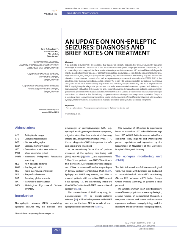 (PDF) An update on non-epileptic seizures: Diagnosis and brief notes on ...