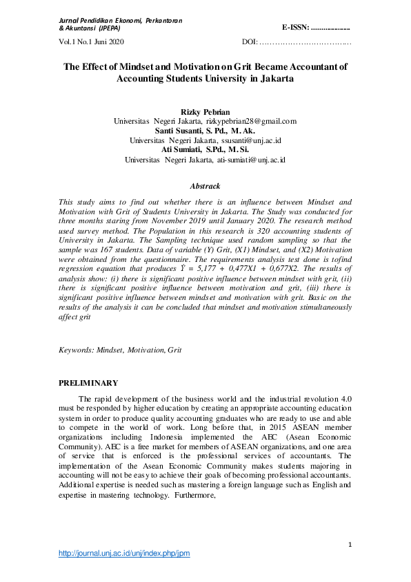 (PDF) The Effect of Mindset and Motivation on Grit Became Accountant of ...