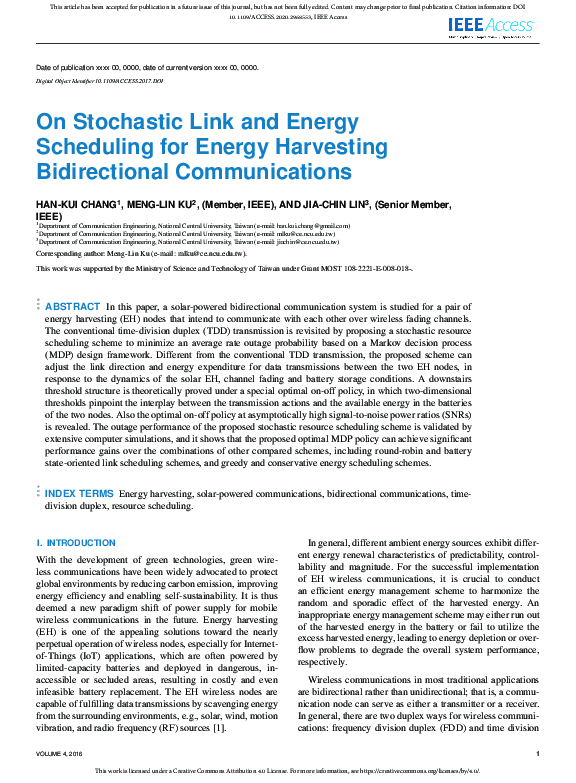 (PDF) On Stochastic Link and Energy Scheduling for Energy Harvesting ...