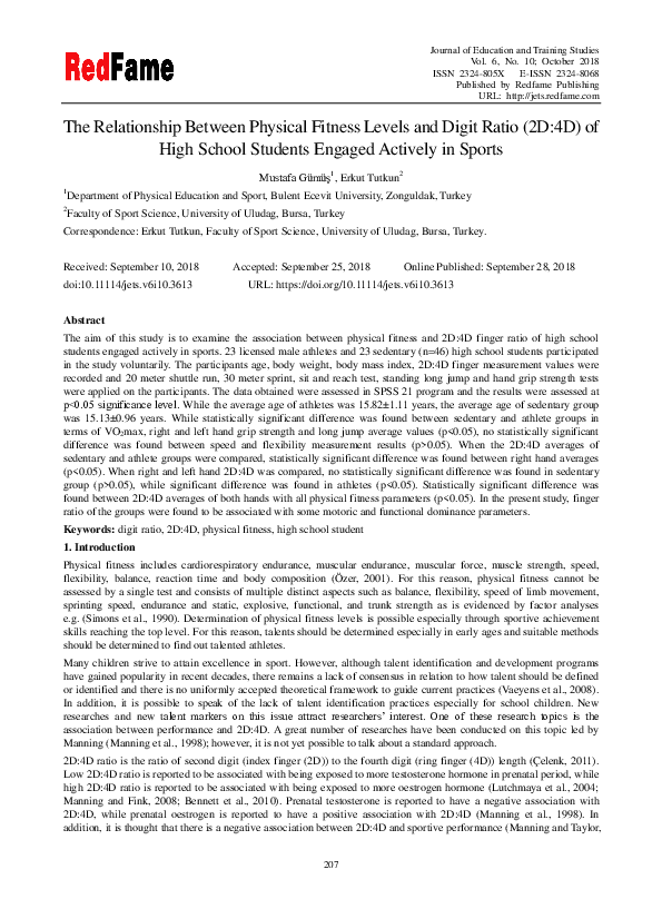 (PDF) The Relationship Between Physical Fitness Levels and Digit Ratio ...